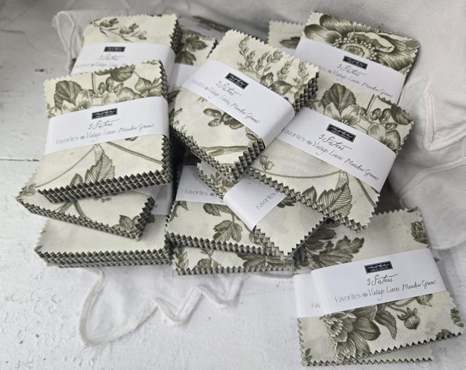 3 Sisters Favorites...vintage Linens...meadow Greens...mini Charm Pack ...