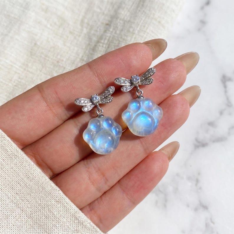 Sterling Silver Blue Moonstone Earrings, S925 Crystal Jewelry for Women ...
