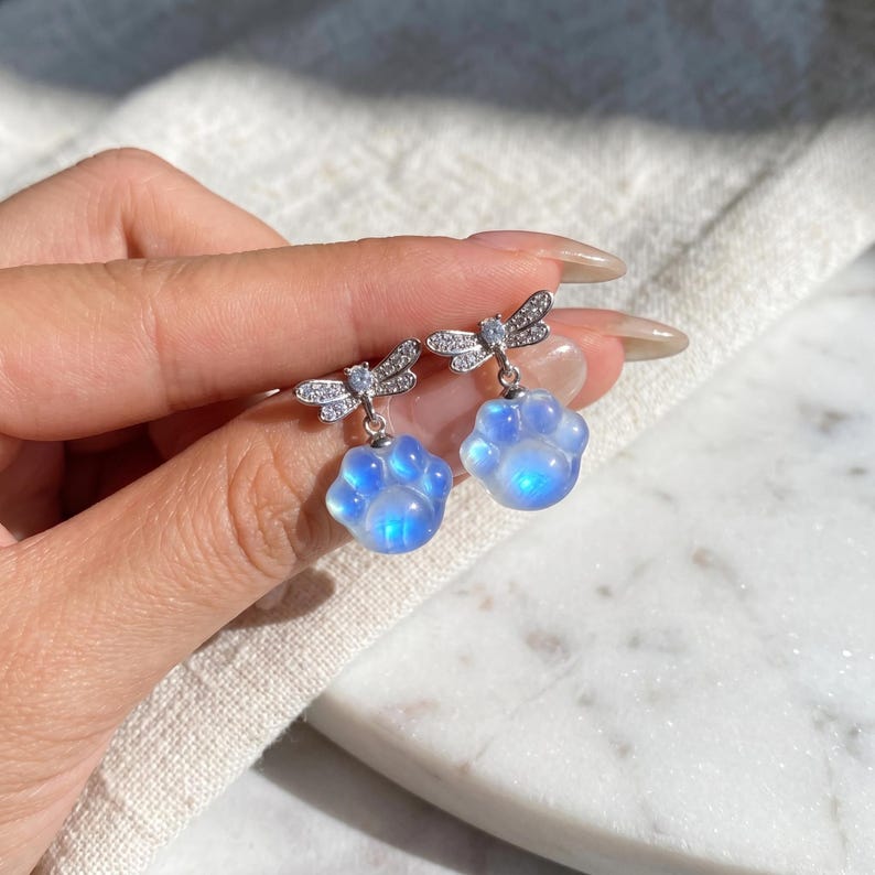 Sterling Silver Blue Moonstone Earrings, S925 Crystal Jewelry for Women ...