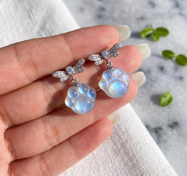 Sterling Silver Blue Moonstone Earrings, S925 Crystal Jewelry for Women ...