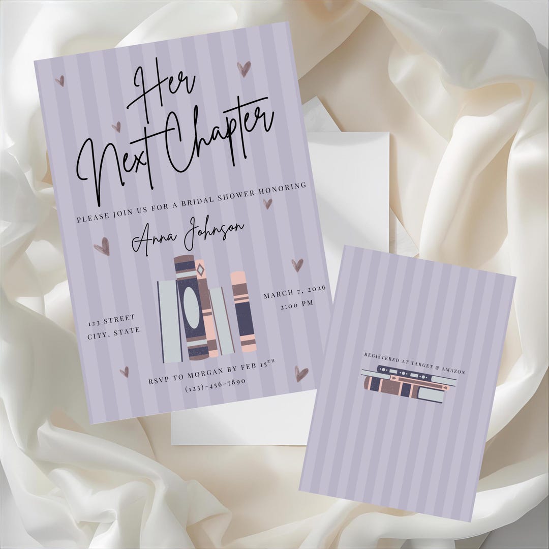 Her Next Chapter Bridal Shower Invitation | Book Theme Editable Invite ...