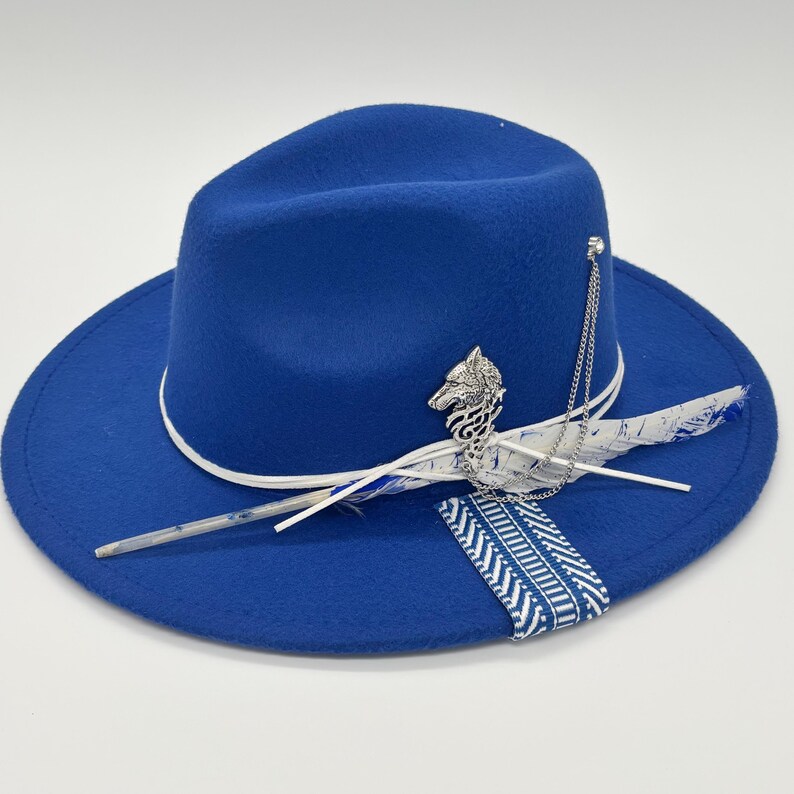 Royal Blue & White Handcrafted Fedora - Etsy New Zealand