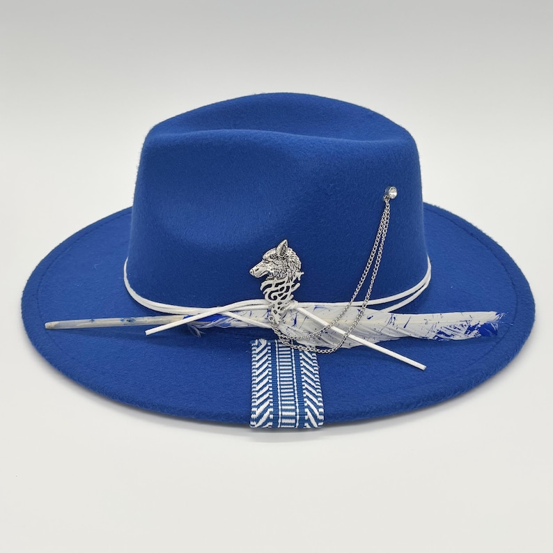 Royal Blue & White Handcrafted Fedora - Etsy New Zealand
