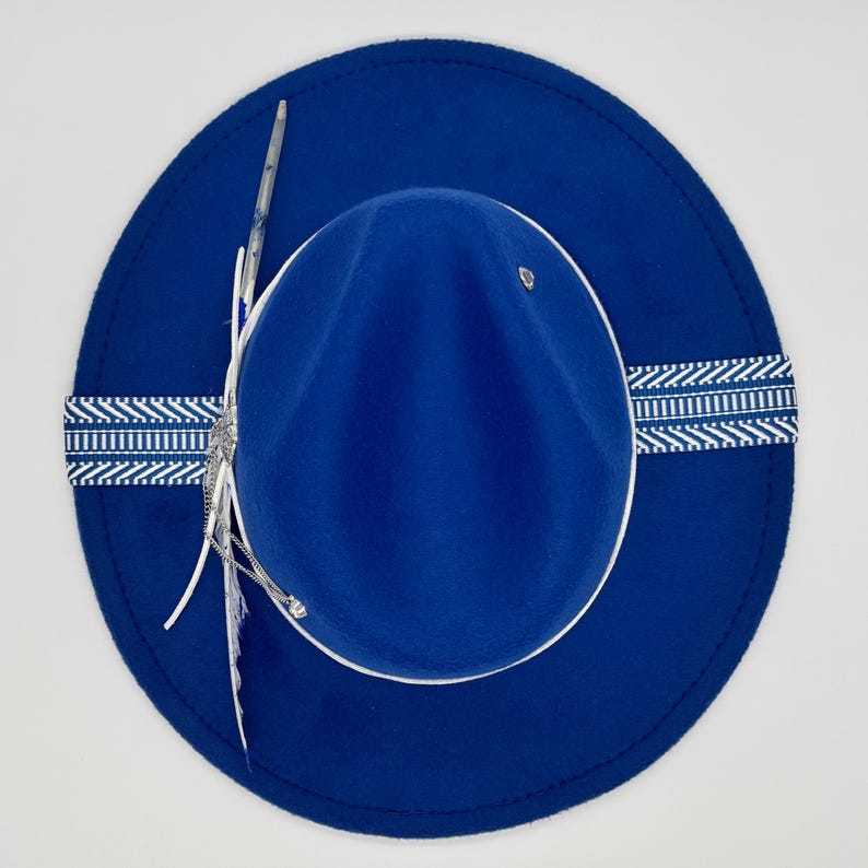 Royal Blue & White Handcrafted Fedora - Etsy New Zealand