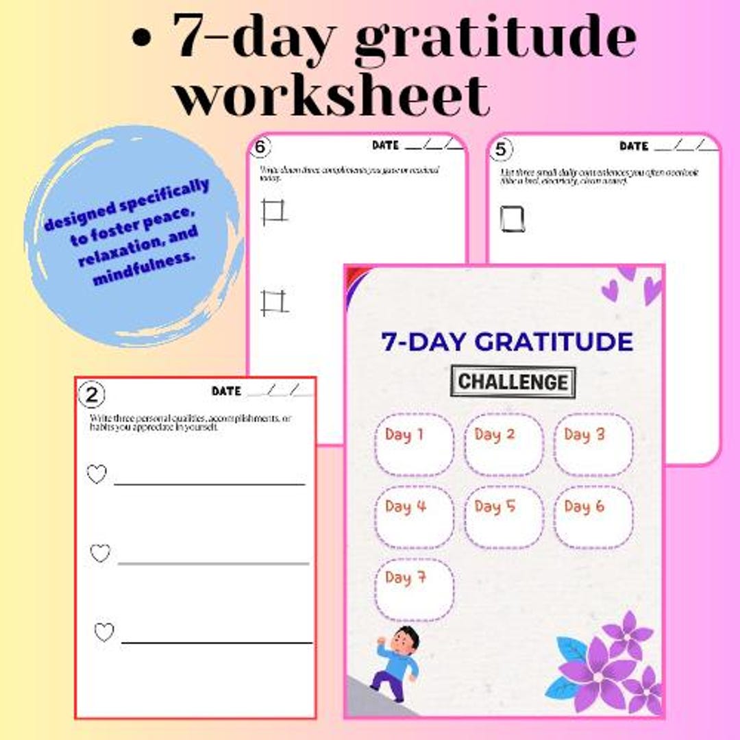 Beautiful 7 Day Gratitude Practice Worksheet | Digital Gratitude ...