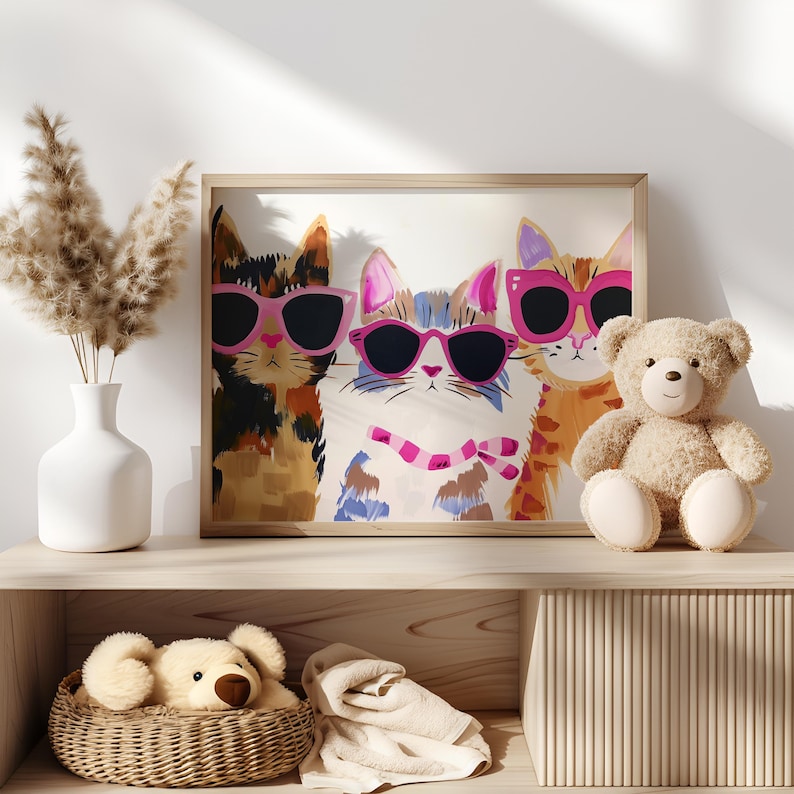 Colorful Funny Cat Wall Art - Cool Cats Print, Cat Portrait, Animal ...