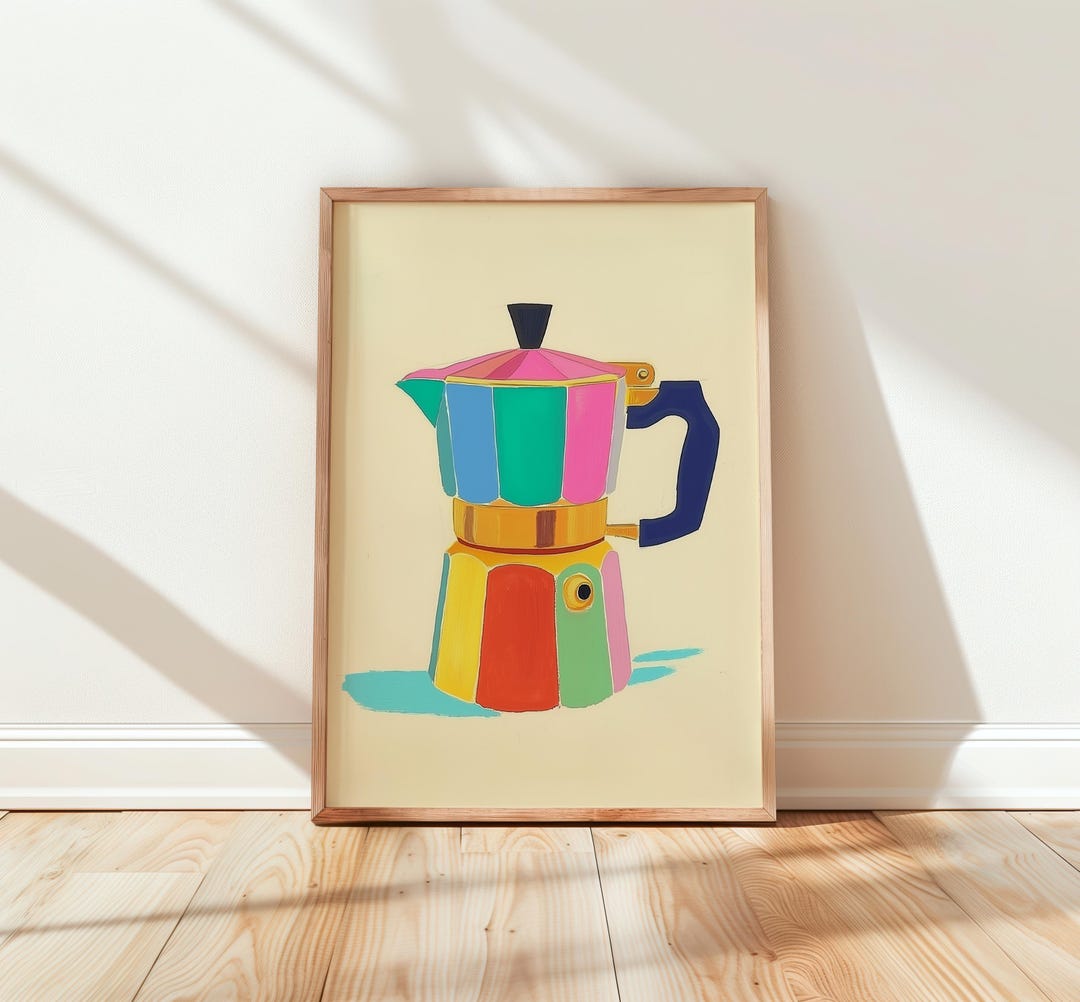 Colorful Moka Pot Printable Art - Modern Kitchen Decor, Vintage Coffee ...