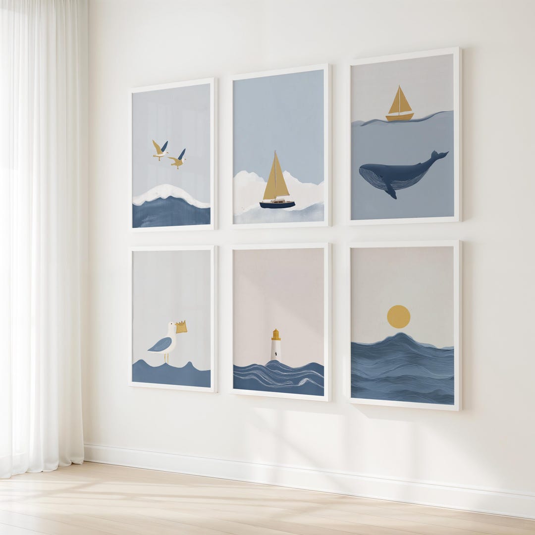 Ocean Theme Printable Wall Art Bundle Set of 6, Nautical Seaside Decor ...