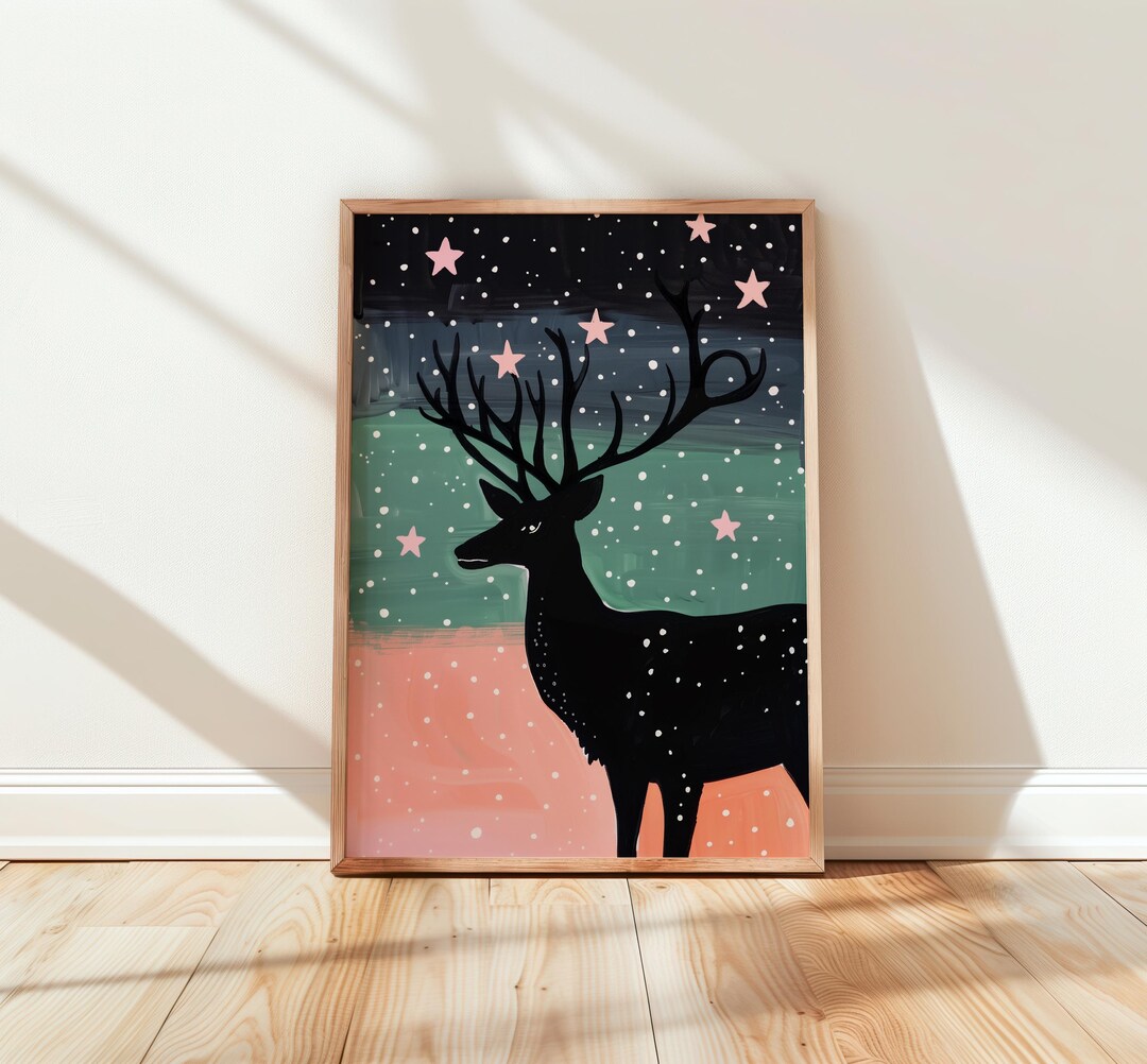 Celestial Reindeer in Starry Sky - Printable Winter Wall Art, Deep ...