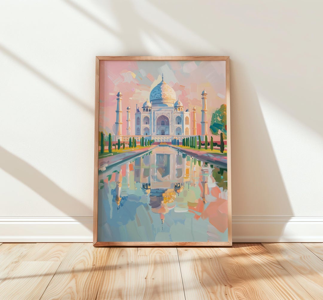 Taj Mahal at Sunrise Print, Printable Vintage Wall Art, Romantic Serene ...