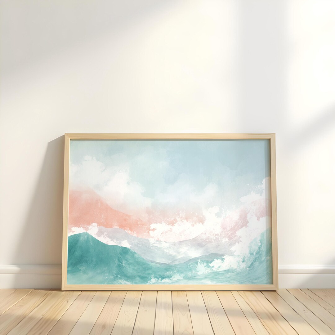Soft Pastel Ocean Waves Printable - Serene Watercolor Seascape Art ...