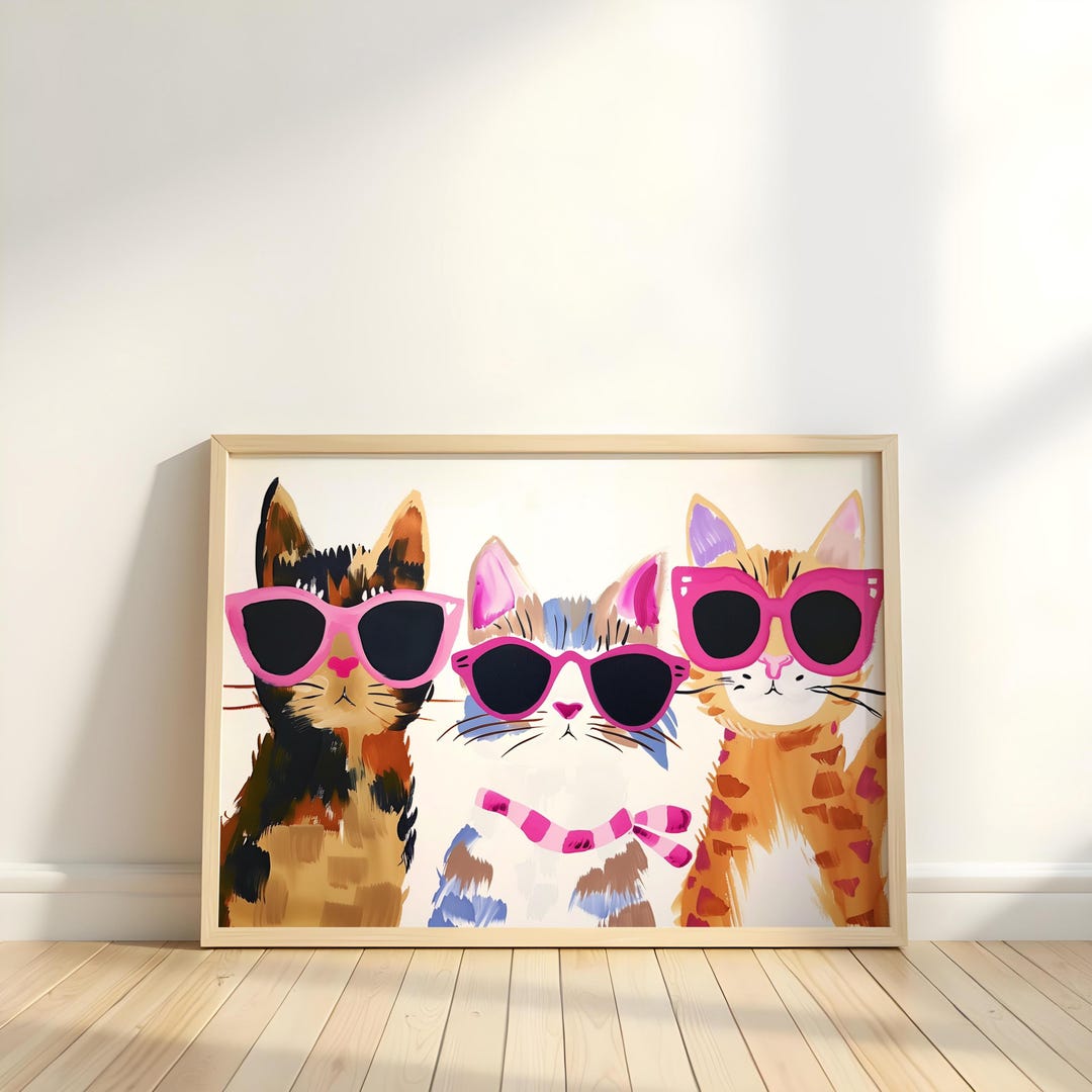 Colorful Funny Cat Wall Art - Cool Cats Print, Cat Portrait, Animal ...