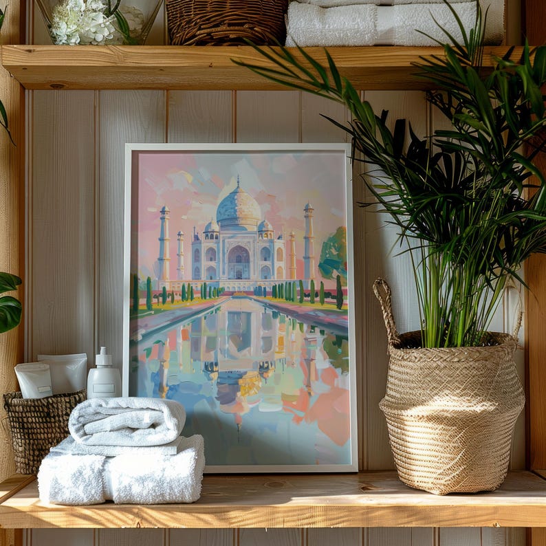 Taj Mahal at Sunrise Print, Printable Vintage Wall Art, Romantic Serene ...