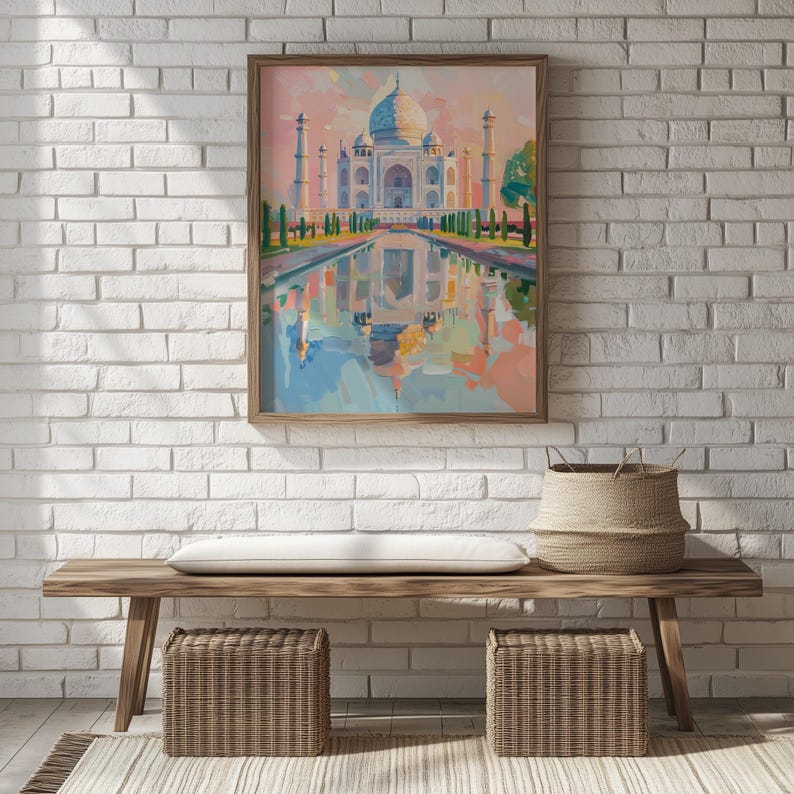 Taj Mahal at Sunrise Print, Printable Vintage Wall Art, Romantic Serene ...