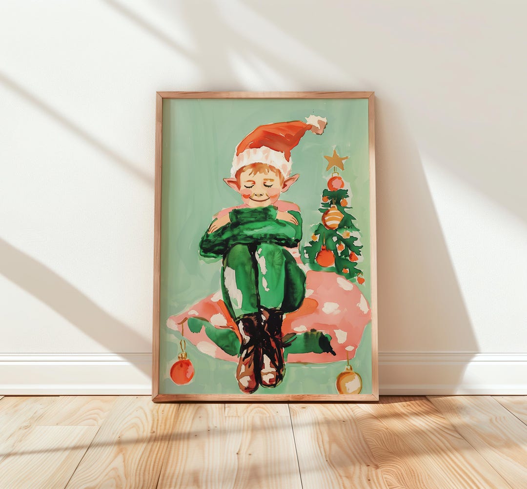 Christmas Elf and Tree Print - Cheerful Holiday Decor, Printable ...