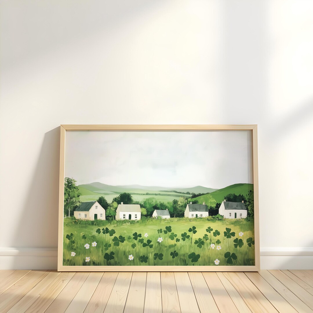 Cottagecore Countryside Village Print - Irish Landscape Art, Clover Art ...