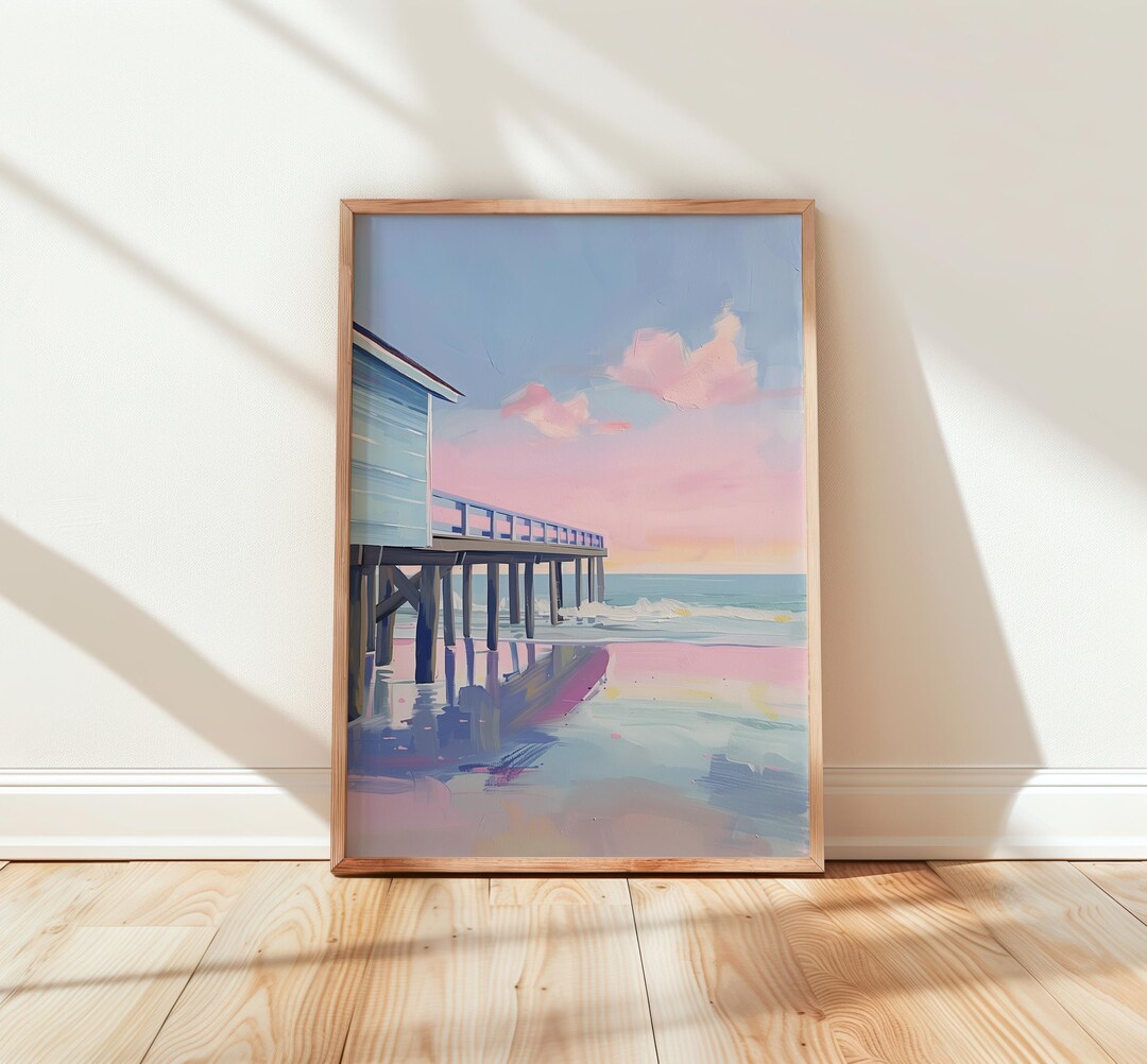 Coastal Sunset Printable Art With Pier Reflection - Serene Beach Wall ...