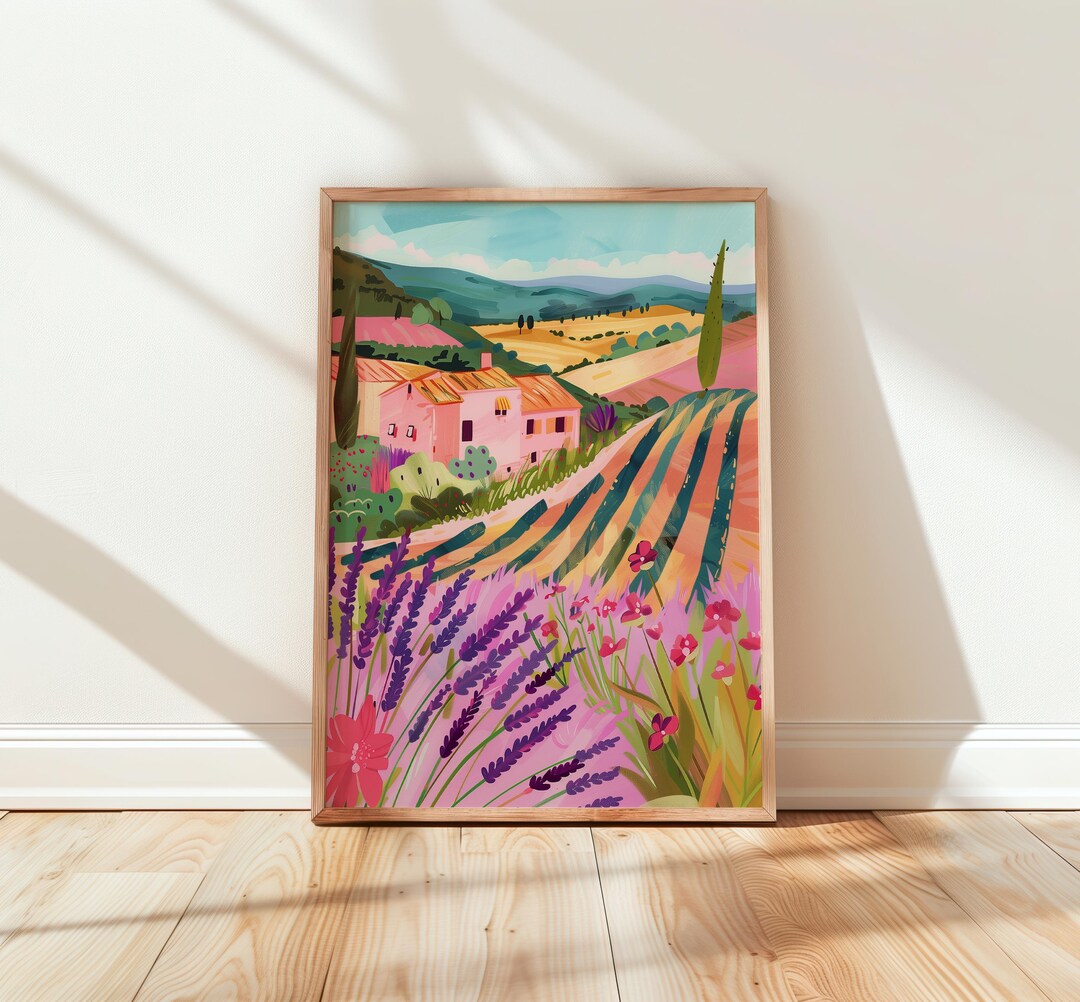 Provence Lavender Fields - Rustic Cottagecore Landscape Art, Colorful ...