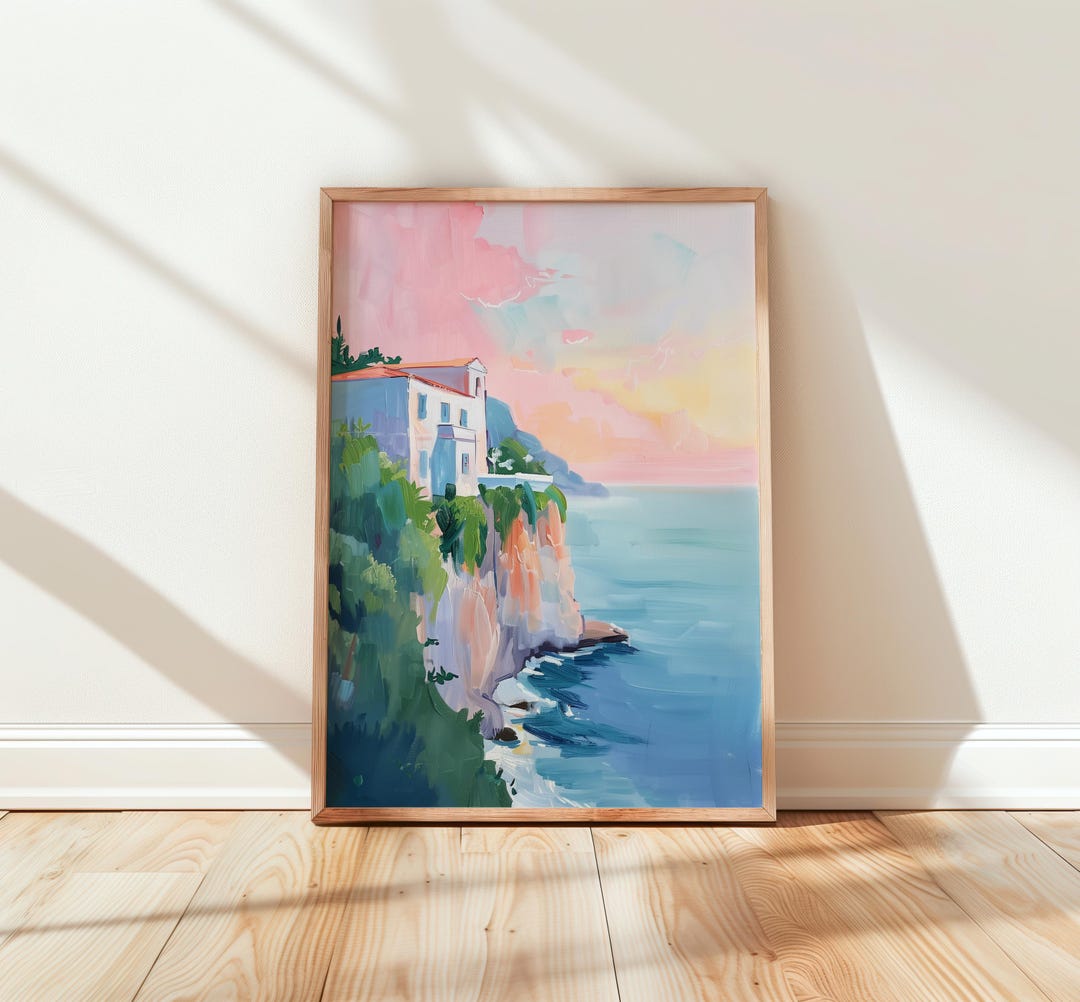 Amalfi Coast Cliffside Village Printable Wall Art - Coastal Sunset ...