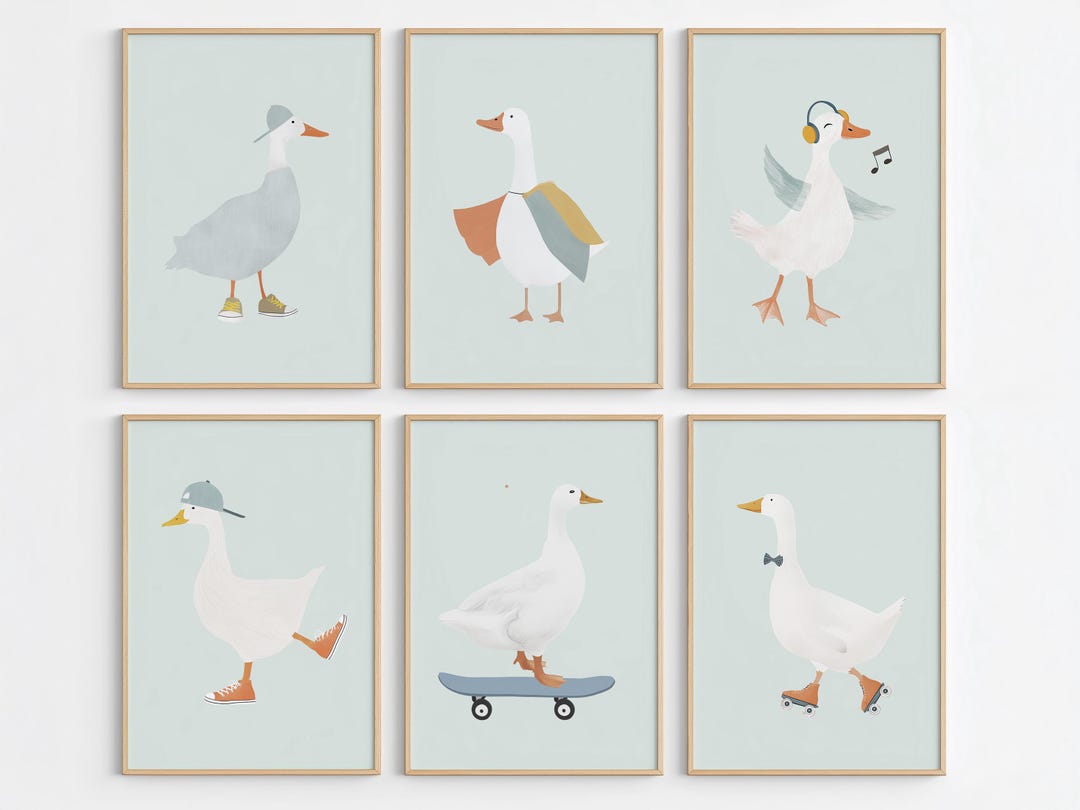 Silly Goose Nursery Print, Cute Goose Wall Art Set, Baby Boy Farm ...