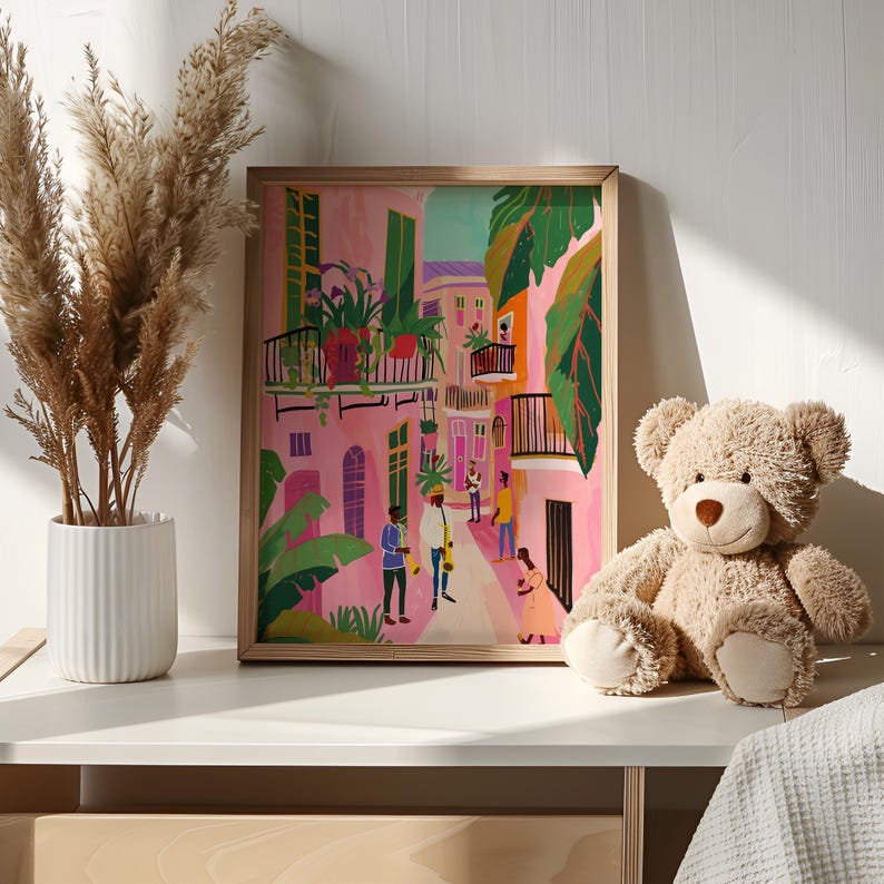 Printable New Orleans Jazz Street Scene - Colorful Urban Wall Art ...