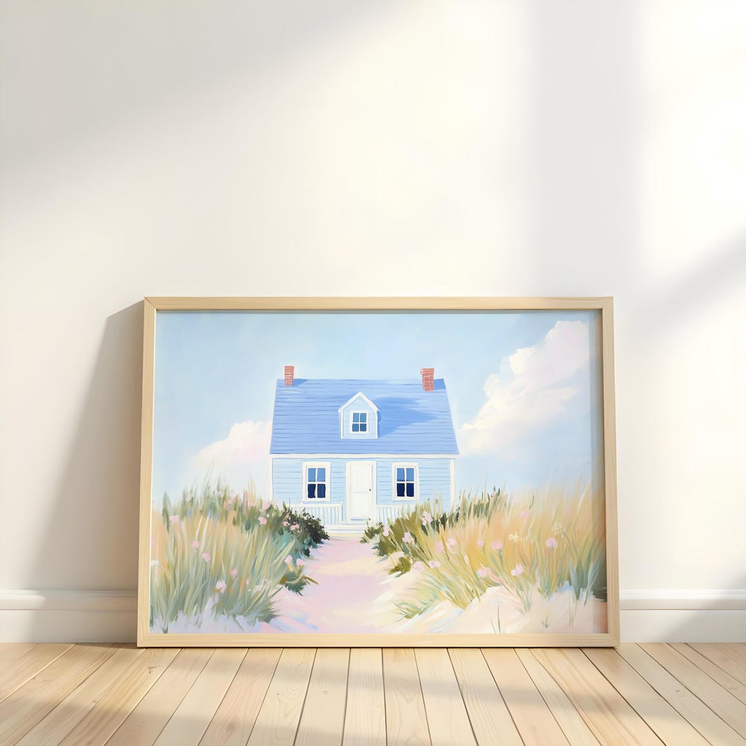 Cape Cod Beach Cottage Wall Art - Coastal Cottagecore Painting, Serene ...