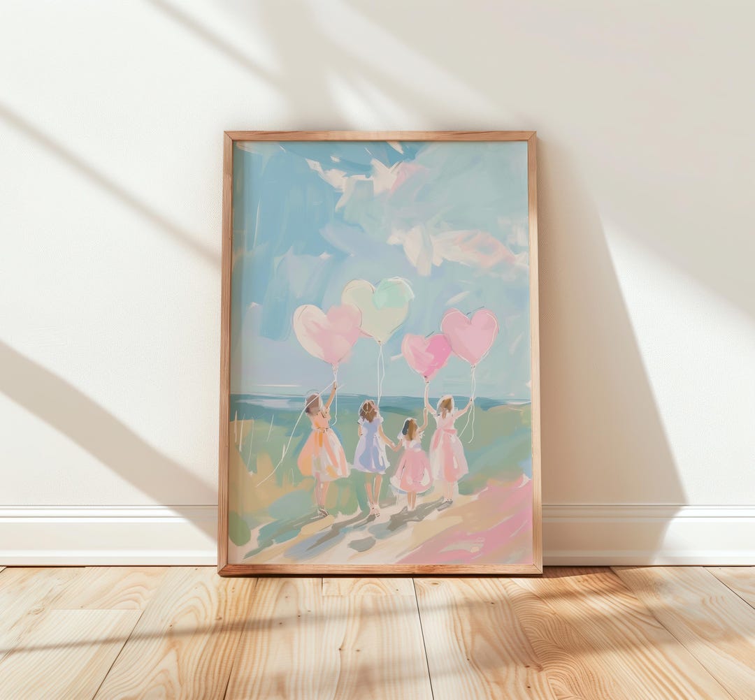 Pastel Children With Heart Balloons - Romantic Printable Wall Art ...