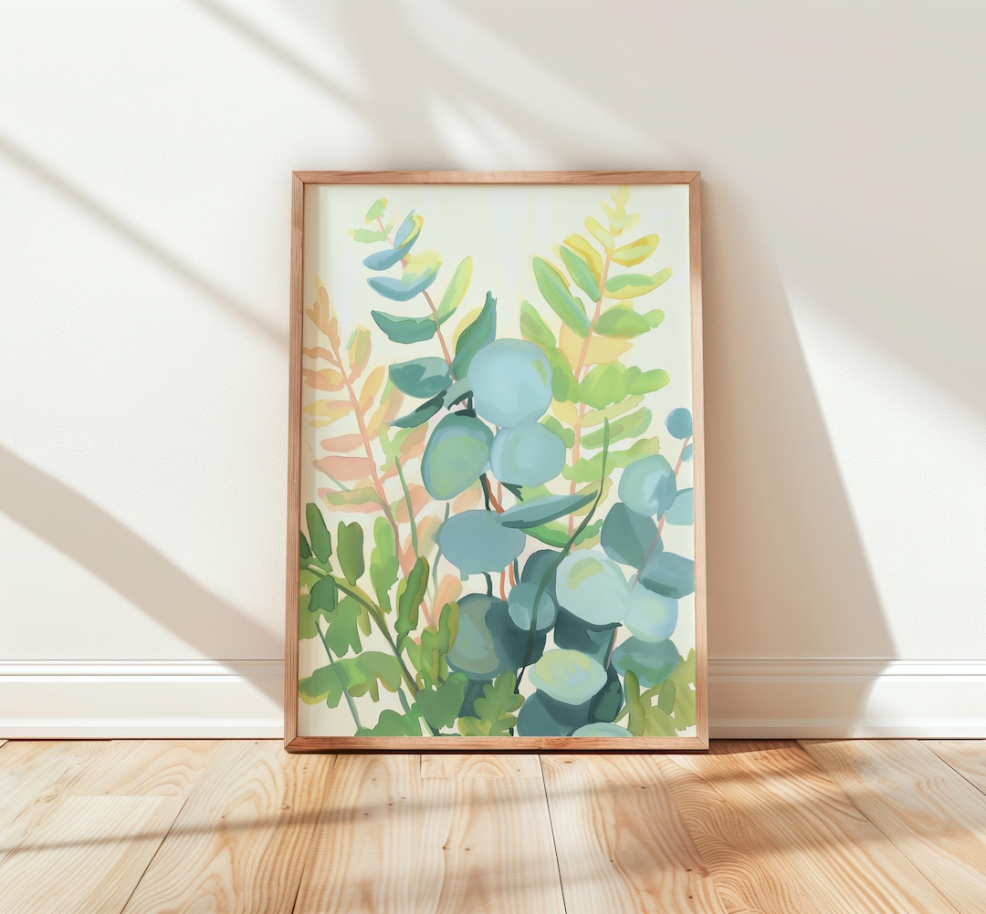 Rustic Eucalyptus and Fern Botanical Art - Earthy Green Watercolor ...