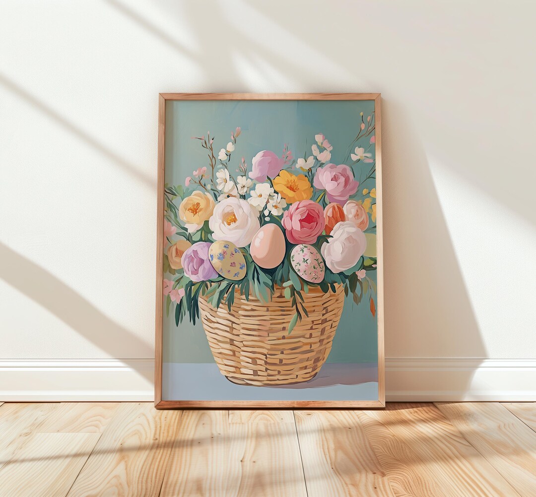 Easter Basket Printable Wall Art - Cottagecore Painted Eggs, Pastel ...