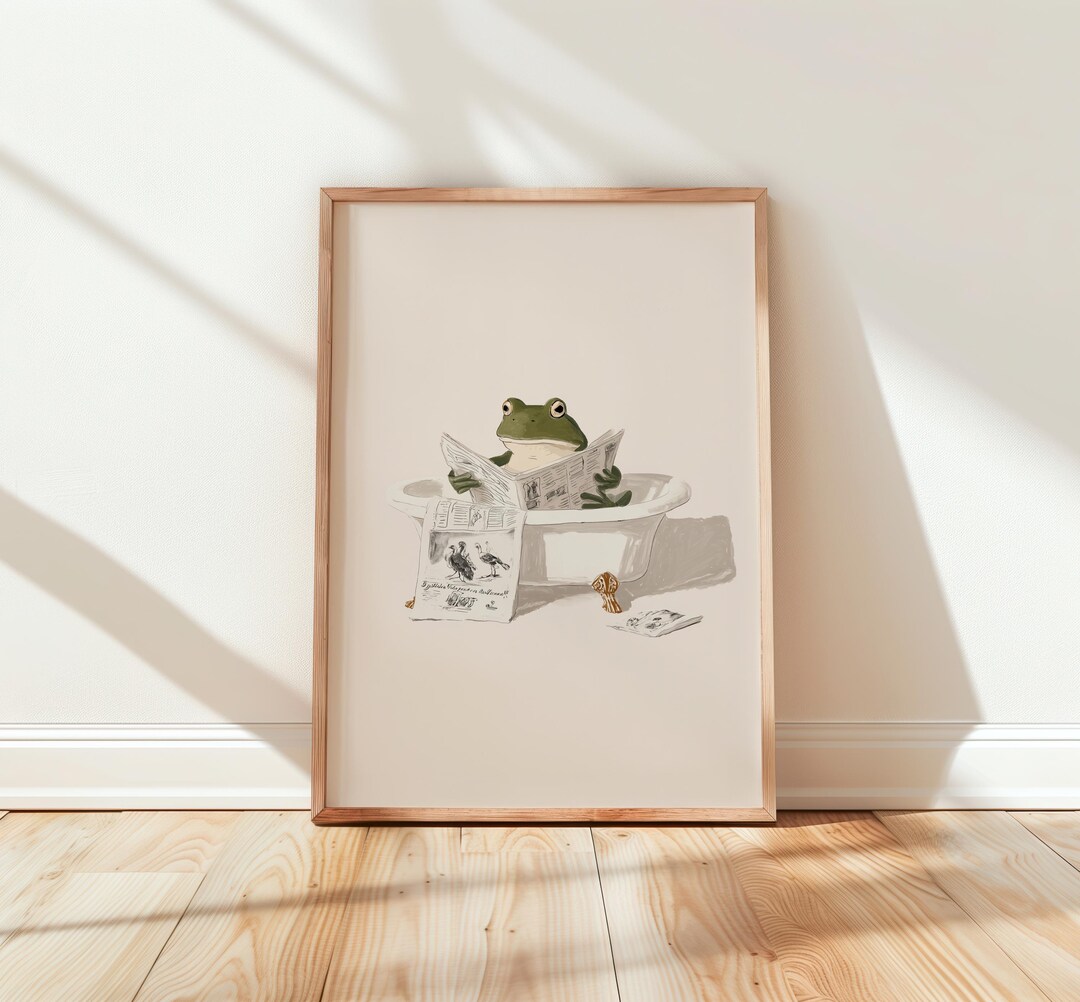 Frog on Toilet Reading Newspaper - Humorous Printable Watercolor Art ...