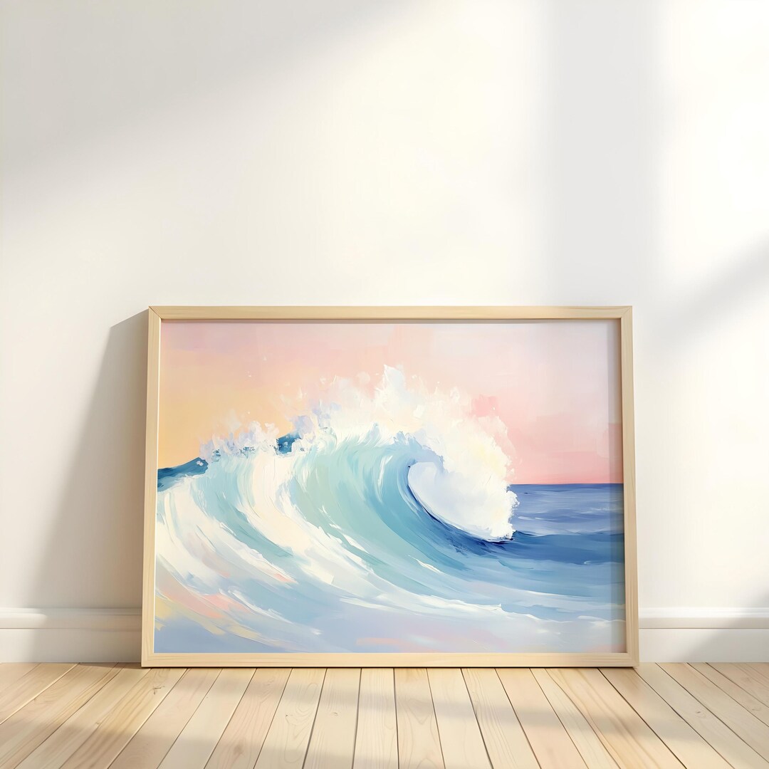 Serene Pastel Ocean Wave Printable - Coastal Watercolor-style Wall Art ...