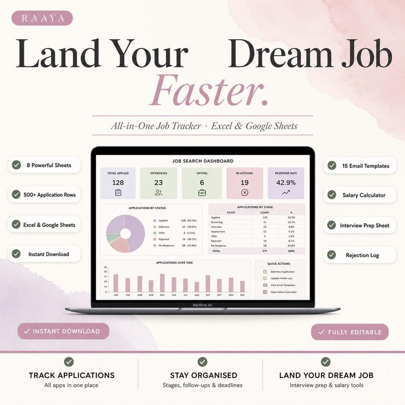 Job Search Planner Excel Google Sheets Tracker Digital Download Career ...