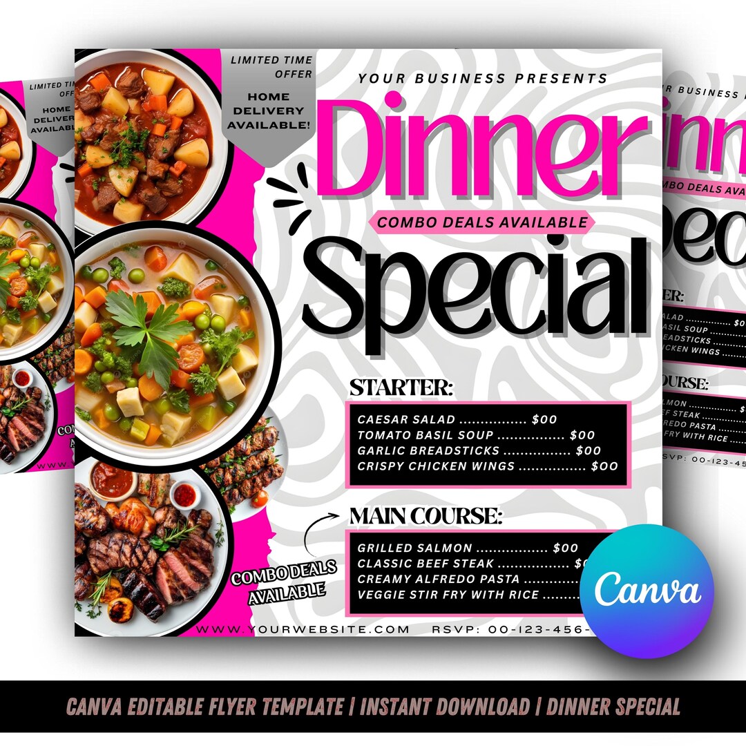 Dinner Special Flyer Template | Canva Instant Download | Customizable ...