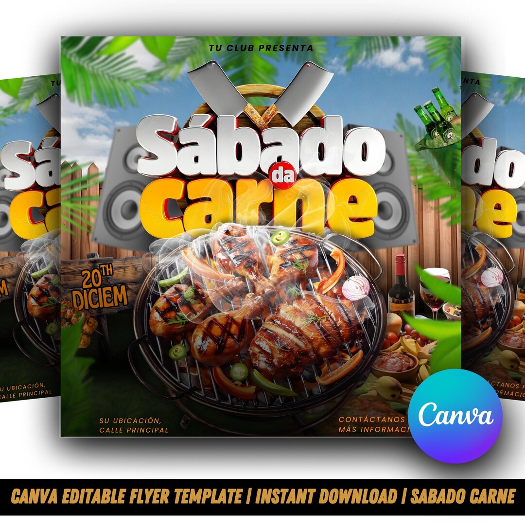 BBQ Party Invitation Canva Editable Flyer Template | Instant Download ...