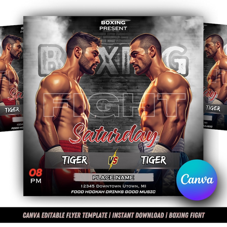 Boxing Fight Night Flyer Template | Saturday Event (canva, Instant ...
