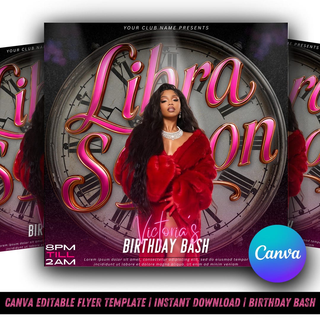 Libra Zodiac Birthday Party Theme Flyer Template | Instant Download ...