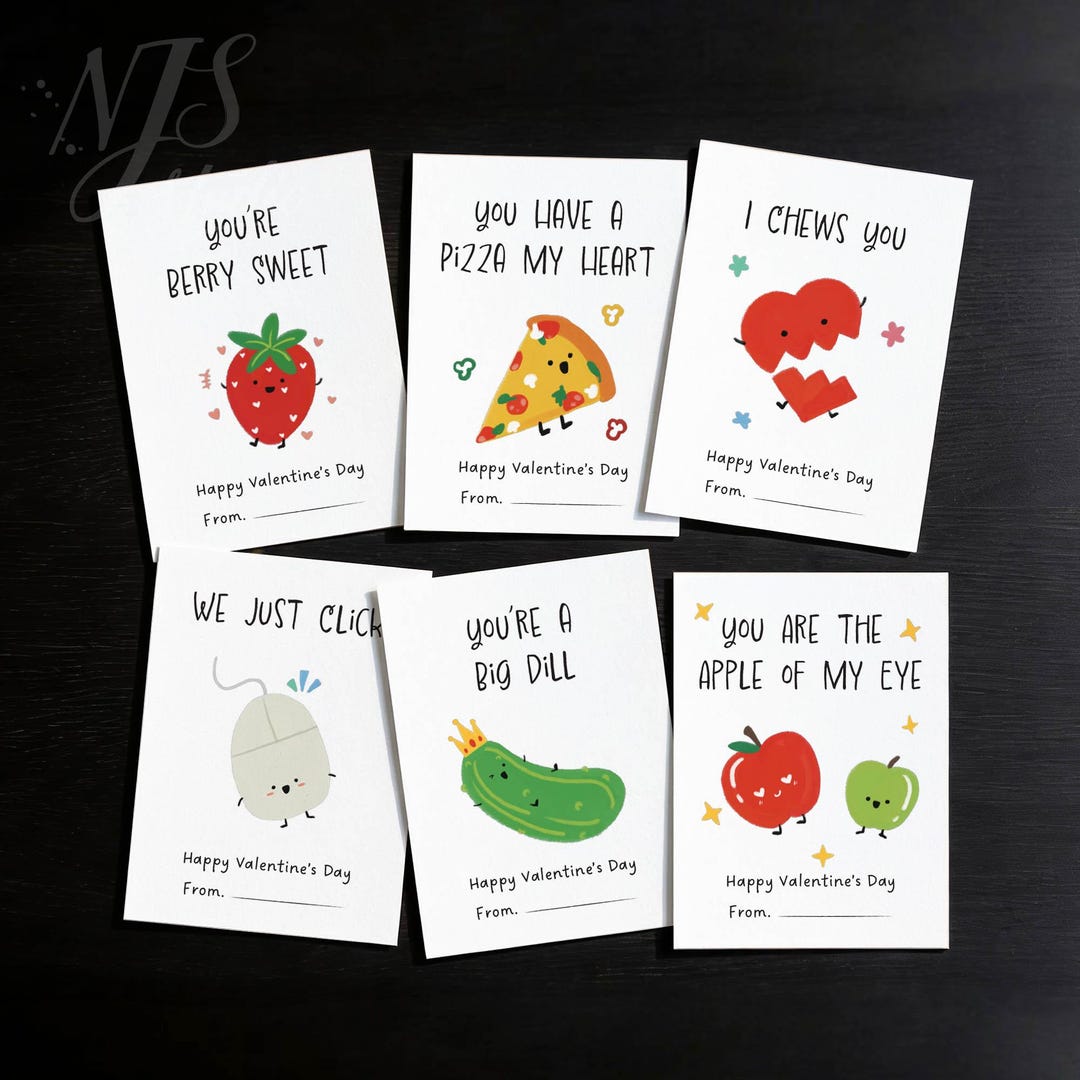 Printable Kids Valentine Cards for Classroom | Funny Food Pun Valentine ...