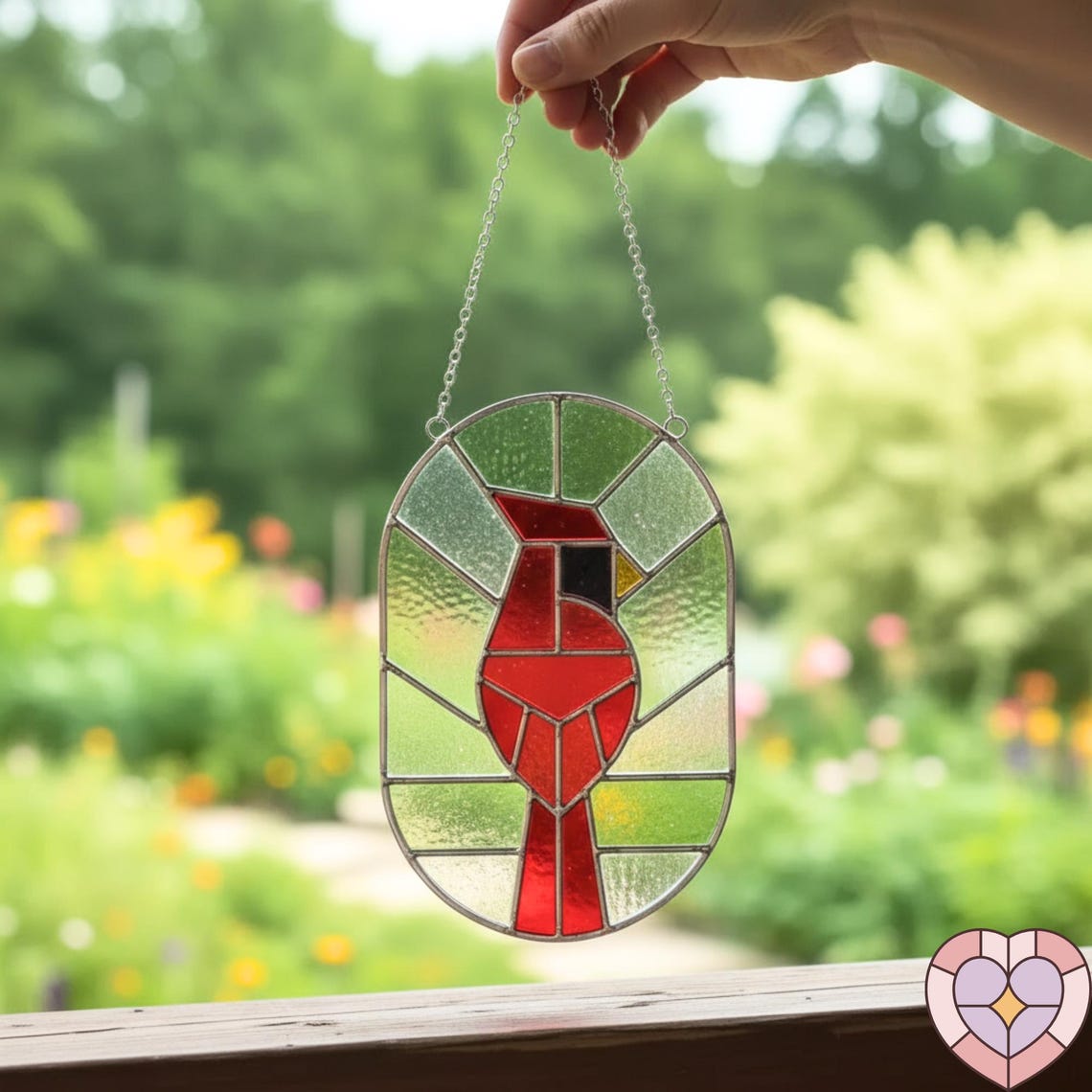 Modern Geometric Cardinal Stained Glass Pattern | Memorial Gift| Winter ...
