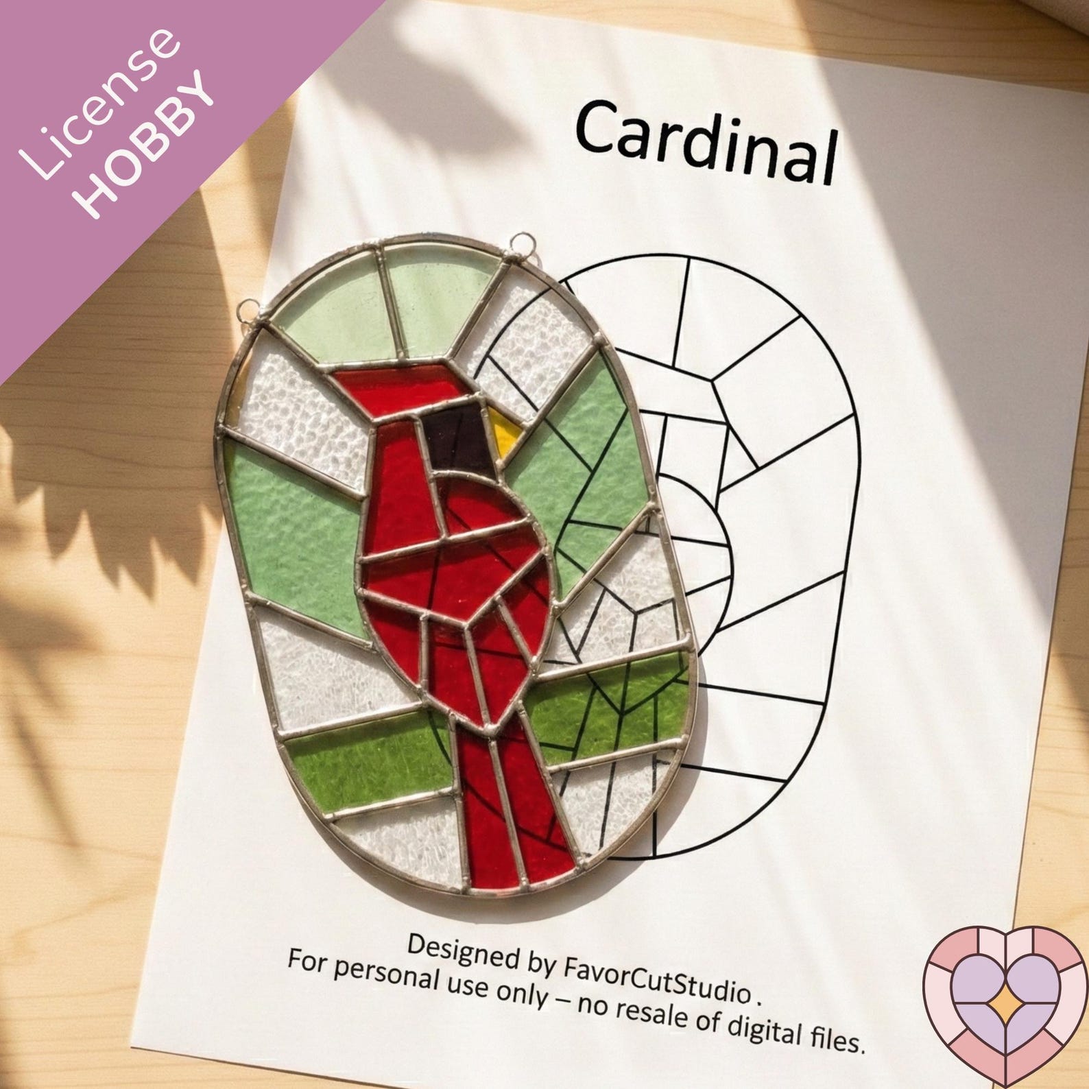 Modern Geometric Cardinal Stained Glass Pattern | Memorial Gift| Winter ...