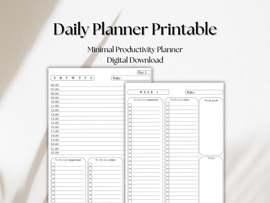 Daily Planner Printable | Minimal | Productivity | 100 Day Planner ...