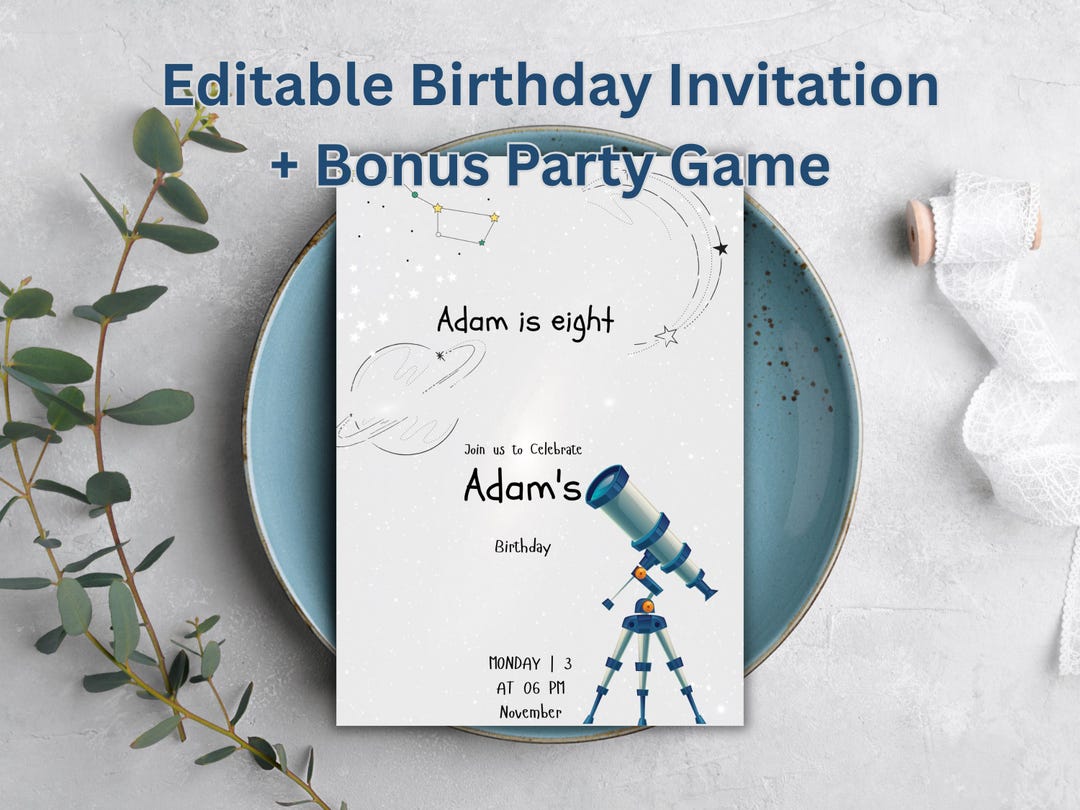 Cosmos Birthday Invitation | Editable Kids Party Invite + Games ...