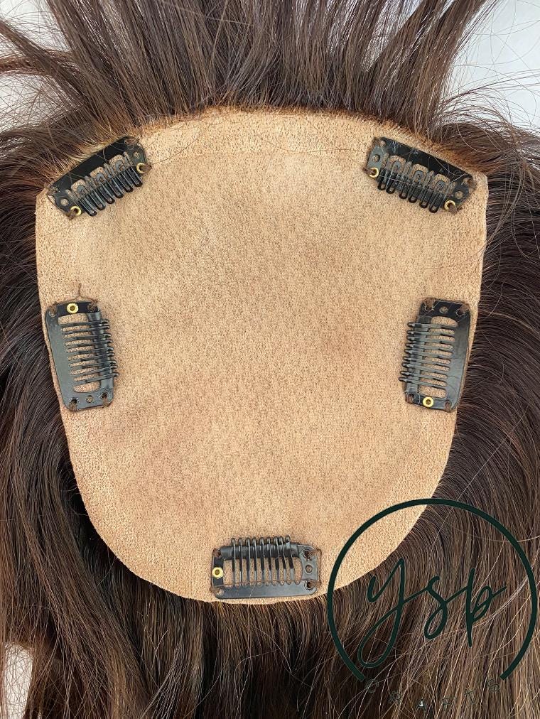5x6 Silk Top Human Hair Topper With Bangs | Brown With Highlights ...