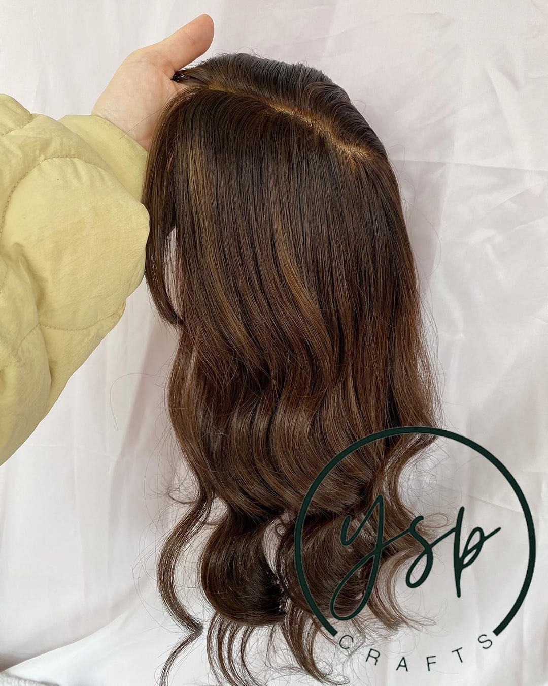 5x6 Silk Top Human Hair Topper With Bangs | Dark Brown With Highlights ...