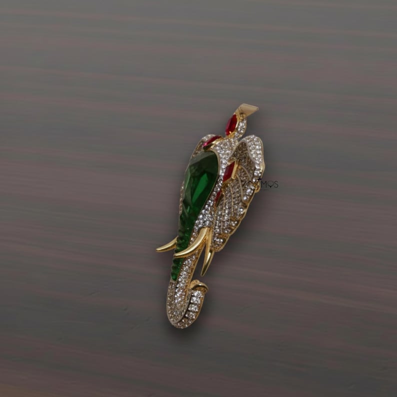 Elephant Brooch With Green & Red Gemstones | Diamond-style Statement ...