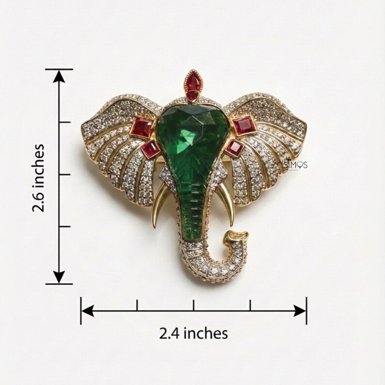 Elephant Brooch With Green & Red Gemstones | Diamond-style Statement ...