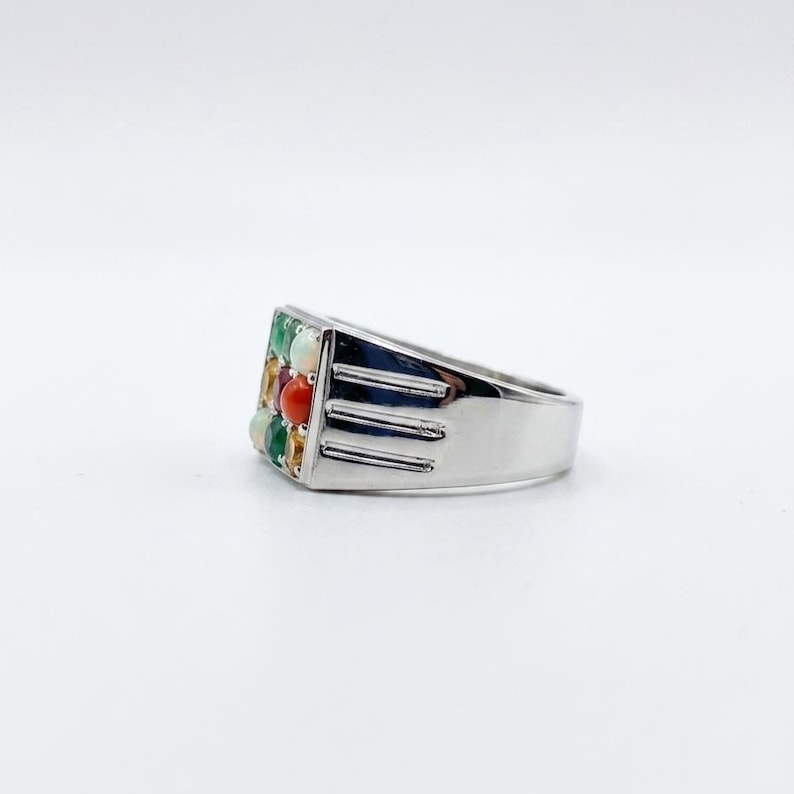 Buy Natural Navratna 9 Gemstone Sterling Silver Ring, Astrology ...