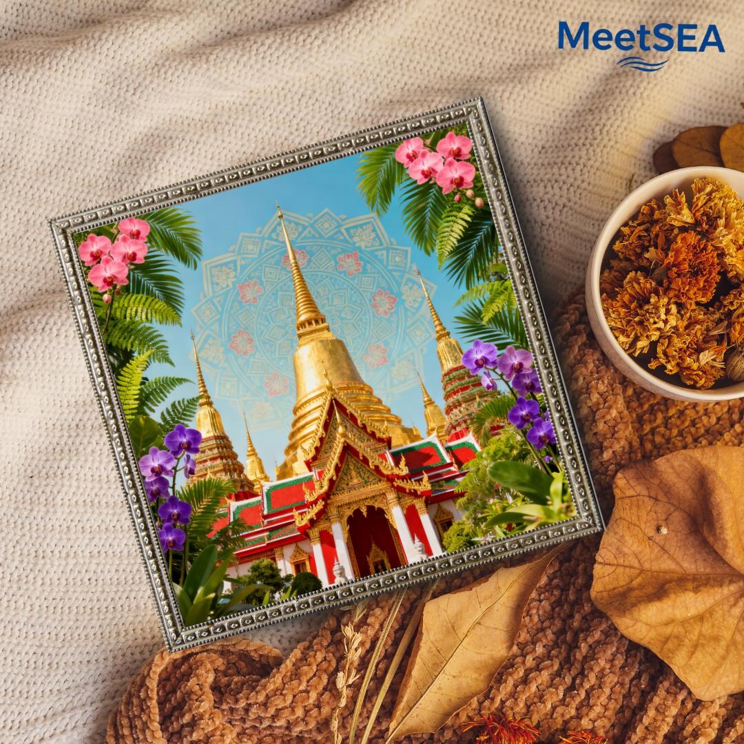 Golden Thai Temple Mandala Art Print: Orchid & Stupa Collage (digital ...
