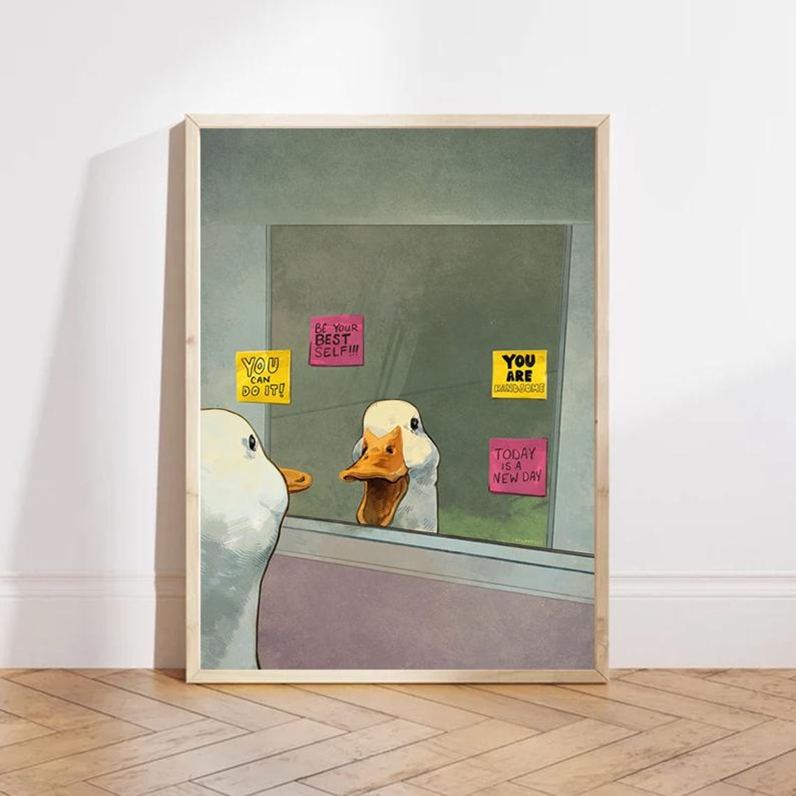 Positive Duck Poster Funny Motivational Wall Art Goose Animal Self Love ...