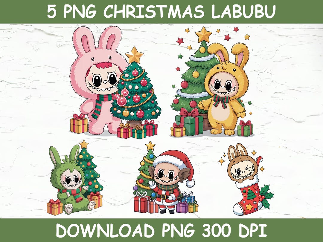 Labubu Christmas PNG Bundle, 5 Designs, Cute Monster Christmas Tree ...