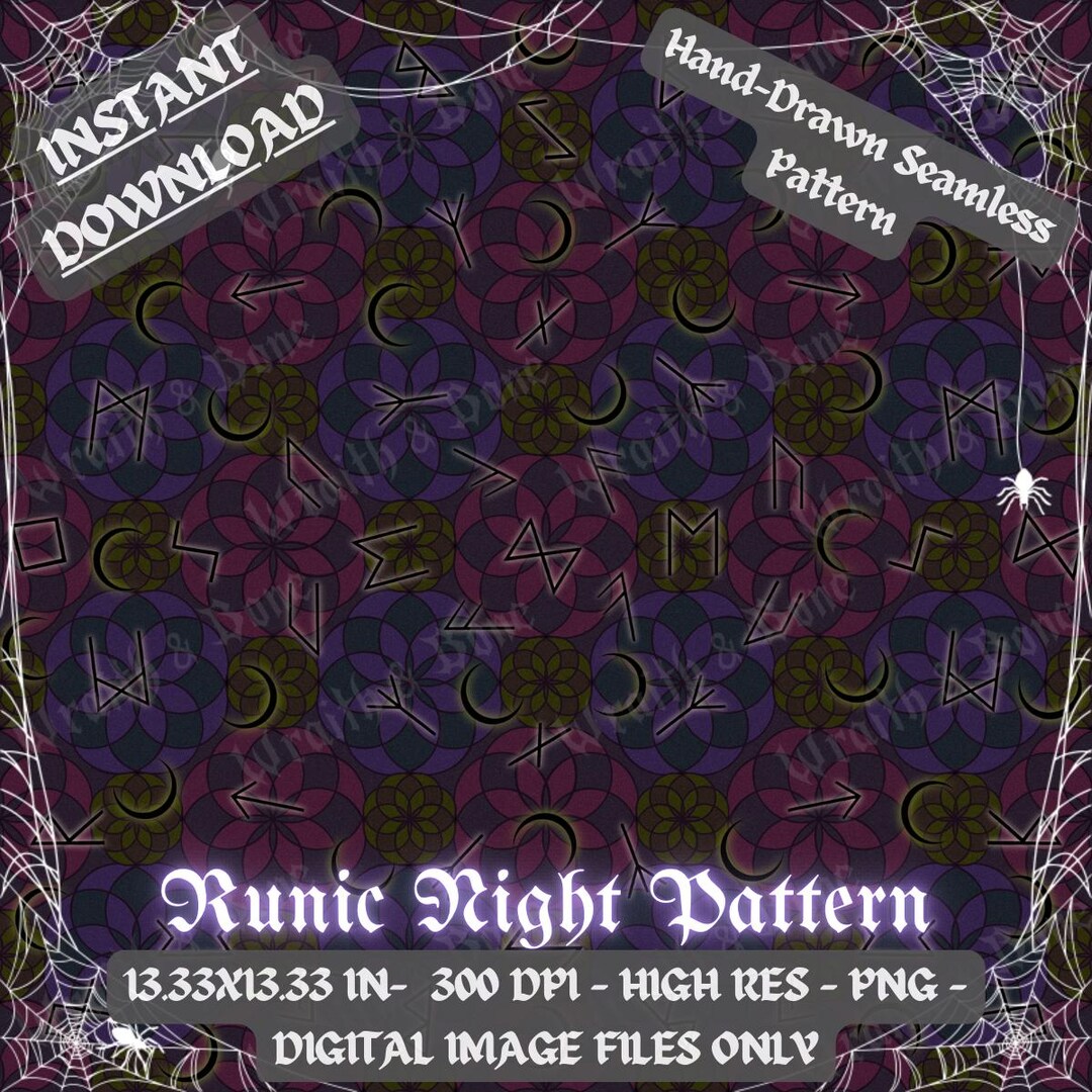 Runic Night Seamless Pattern | Witchy Rune & Moon Digital Background - Etsy